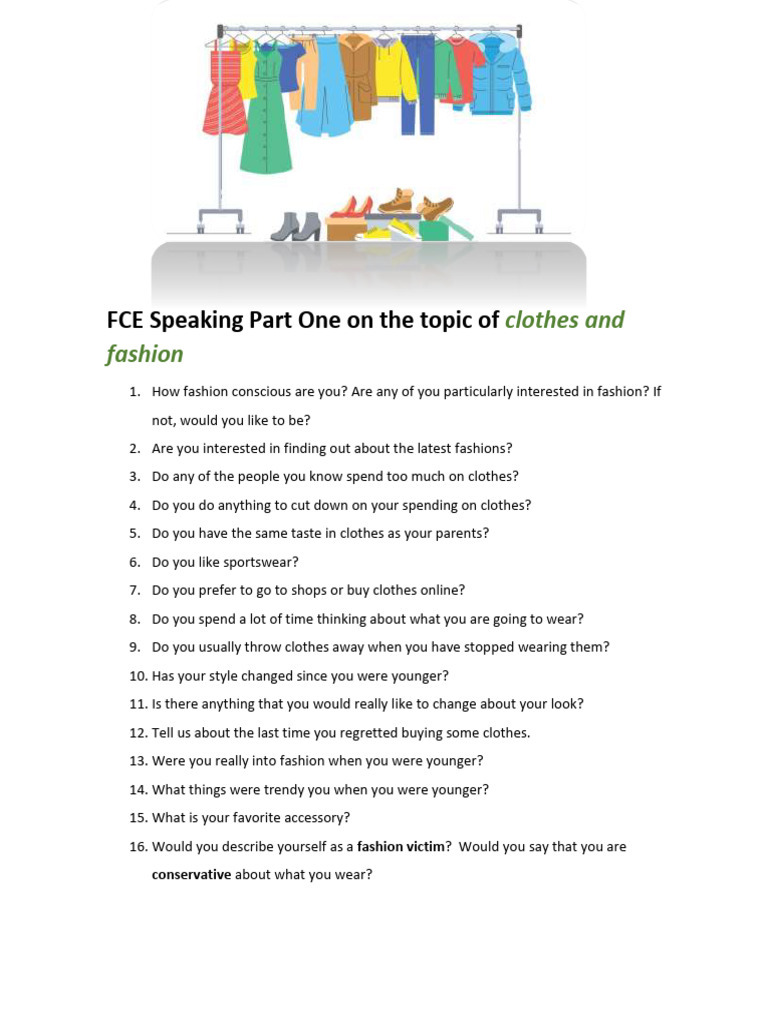 FCE Speaking Parts ONE and TWO On The Topic of Clothes and Fashion | PDF