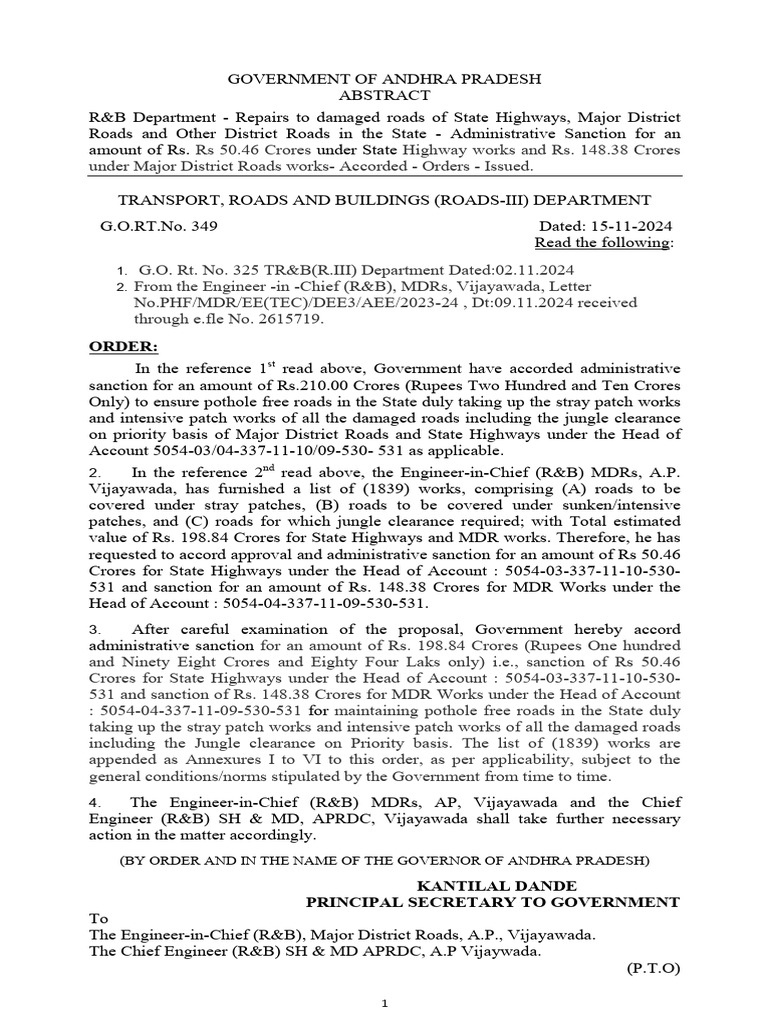 Andhra Pradesh Road Repair Funding | PDF
