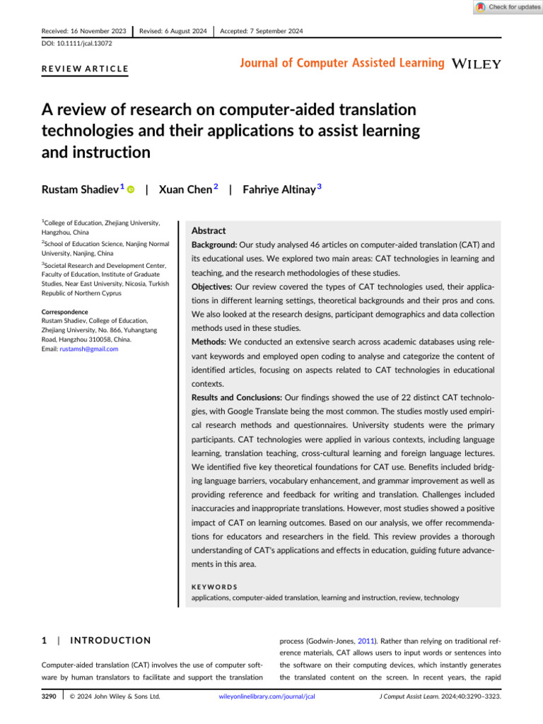 Review of Computer-Aided Translation in Education | PDF | Systematic Review | Translations