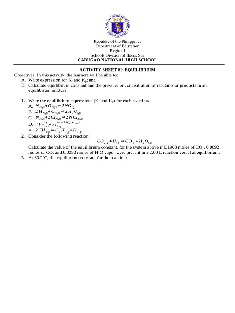 Equilibrium Constants: Kc and Kp Guide | PDF