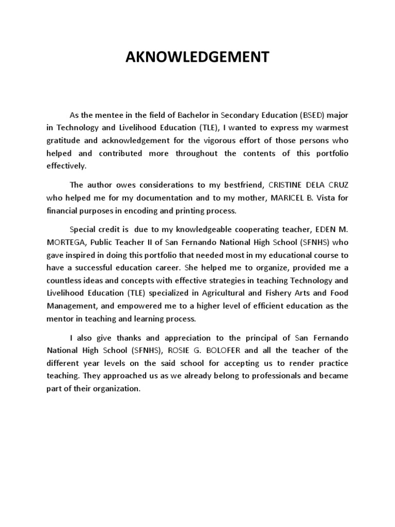 AKNOWLEDGEMENT | Mentorship | Secondary School