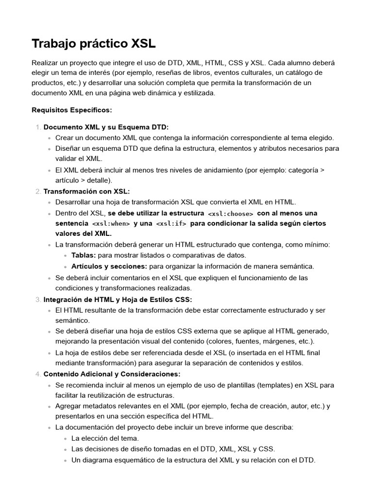 Trabajo práctico XSL (1) | PDF | Xml | HTML