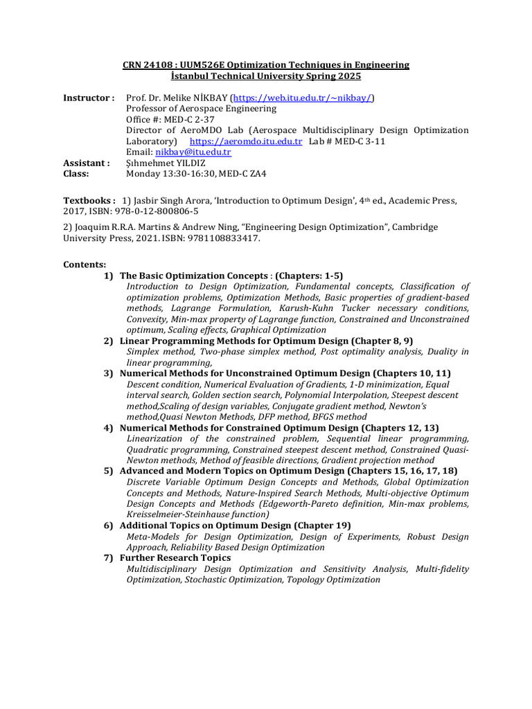 UUM526E-Syllabus-Spring-2025 | PDF | Mathematical Optimization | Linear Programming