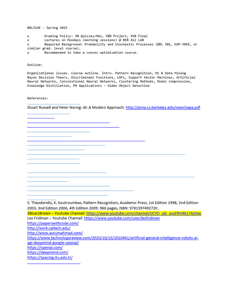 BBL514E Syllabus Spring2025 | PDF