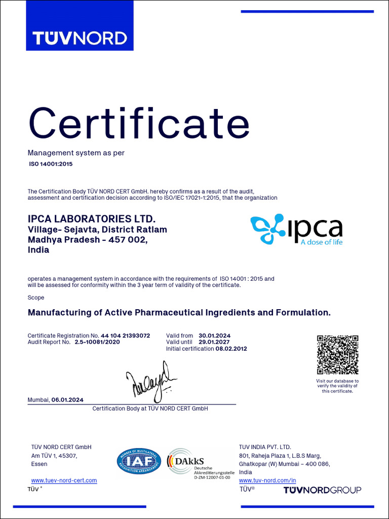 IPCA Ratlam ISO 14001 | PDF