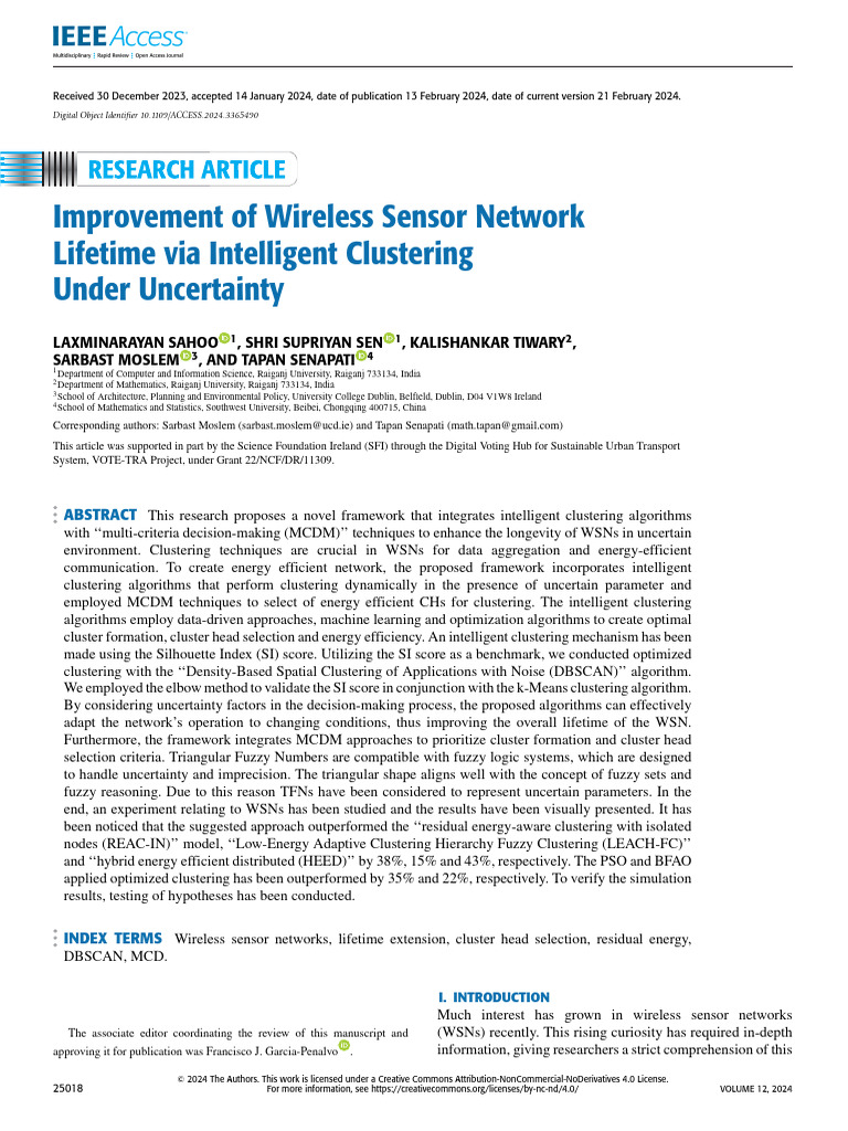 Improvement of Wireless Sensor Network Lifetime Via Intelligent Clustering Under Uncertainty ...