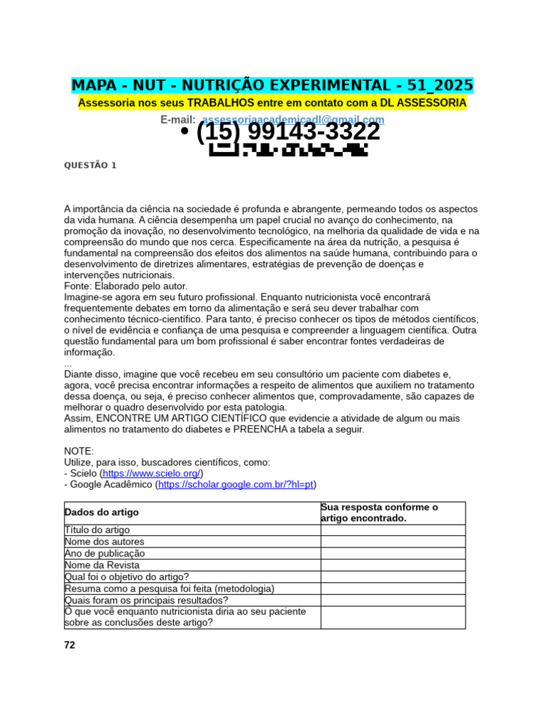 Mapa - Nut - Nutrição Experimental - 51 - 2025 | PDF
