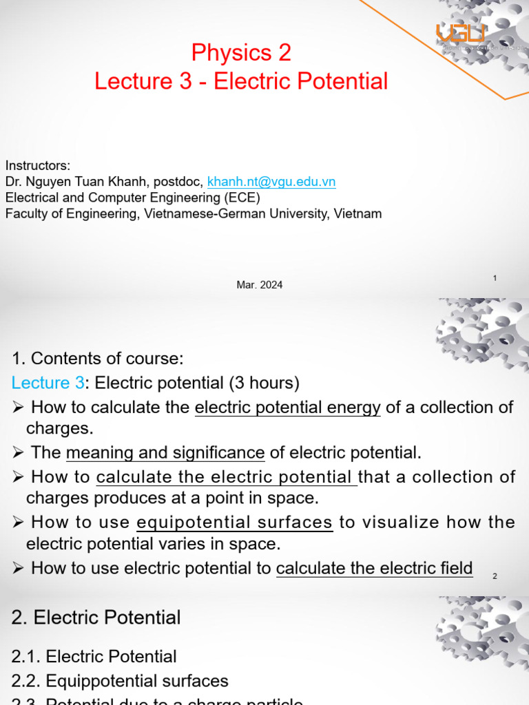 Electric Potential Lecture Overview | PDF | Electric Field | Force