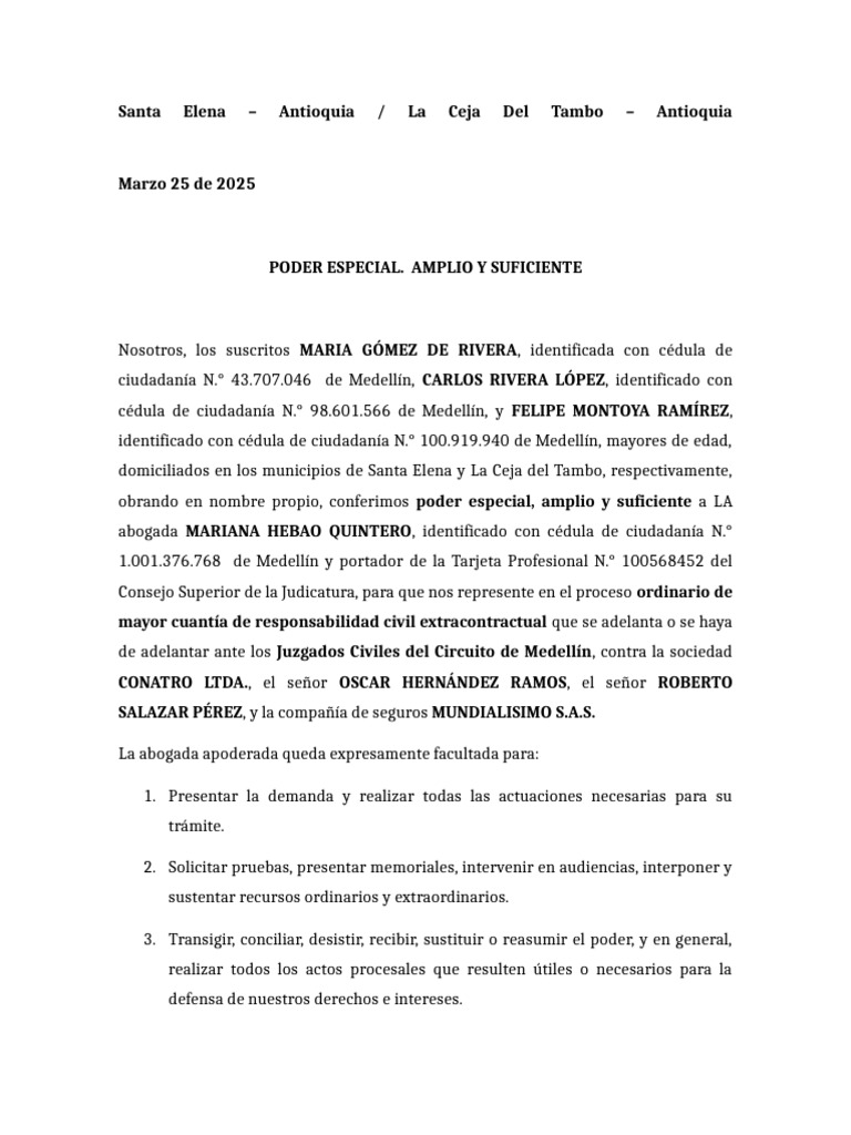 Anexo 1 - Poder Especial, Amplio y Suficiente. | PDF | Justicia ...