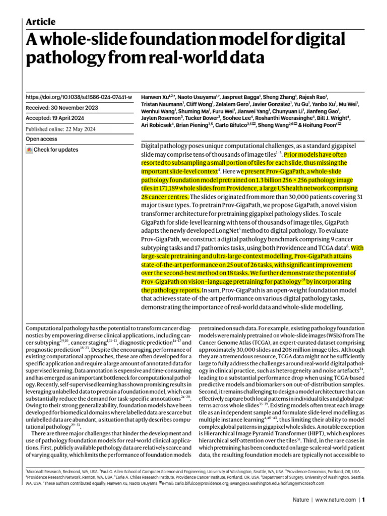 Prov-GigaPath: A Whole-Slide Model for Pathology | PDF | Pathology ...