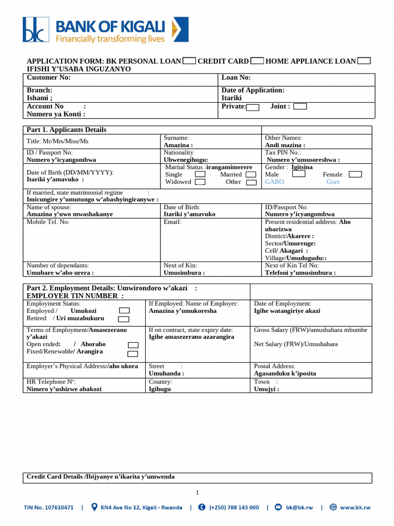 BK Personal Loan Application Form | PDF | Loans | Banks