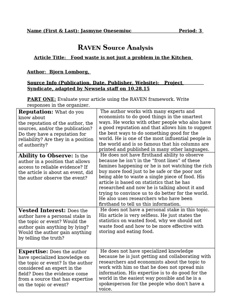 RAVEN Strategy For Analyzing The Credibilty of A Source | PDF ...