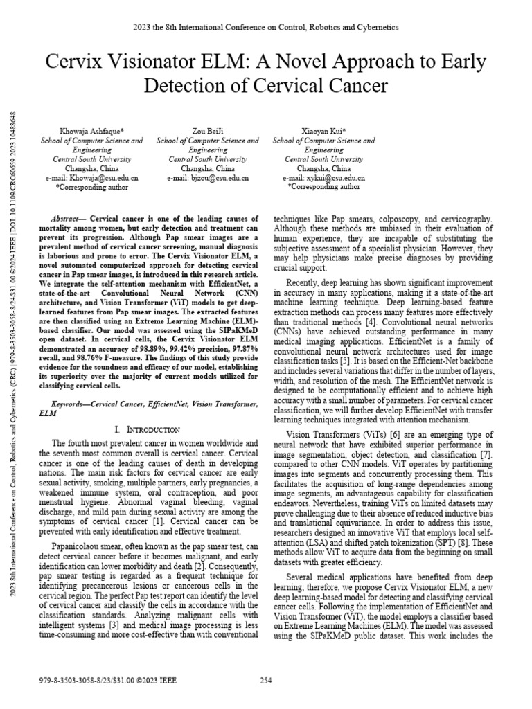 Cervix Visionator Elm A Novel Approach To Early Detection Of Cervical Cancer Pdf