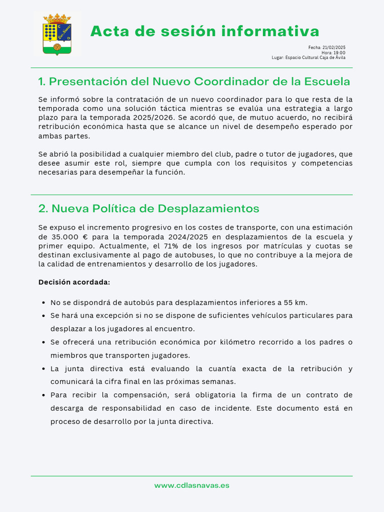 Acta Sesión Informativa CD Las Navas | PDF