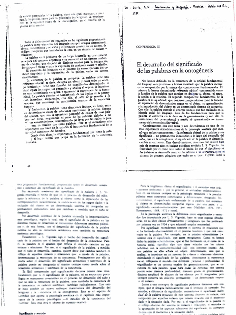 Luria El Desarrollo Del Significado de Las Palabras en La Ontogenesis. May. 2019 | PDF | Palabra ...