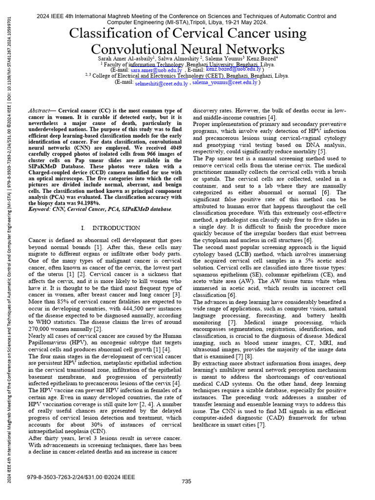 Classification of Cervical Cancer Using Convolutional Neural Networks | PDF | Cervical Cancer ...