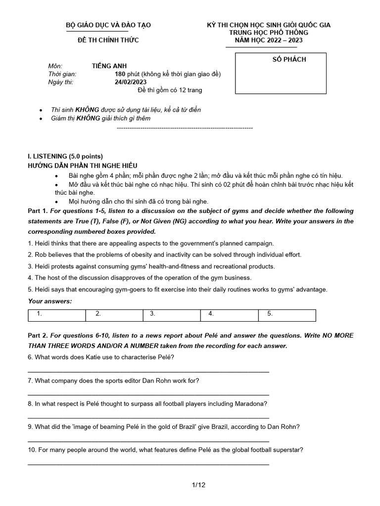 De Tieng Anh Hsg Qg 2023 | PDF | Sugar | Diet & Nutrition