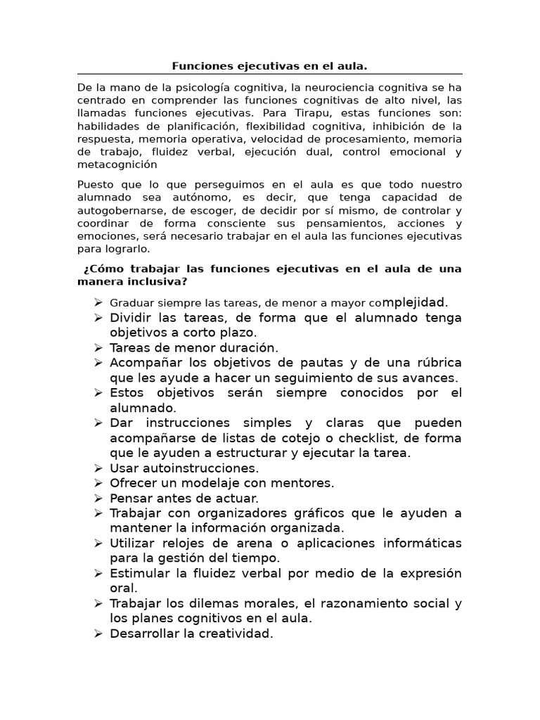 Estrategias para Funciones Ejecutivas en Aula | PDF