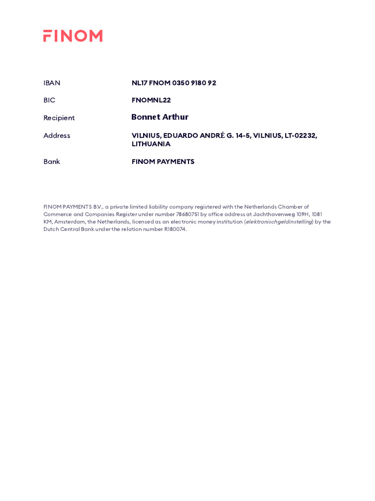Finom Payments Banking Details | PDF