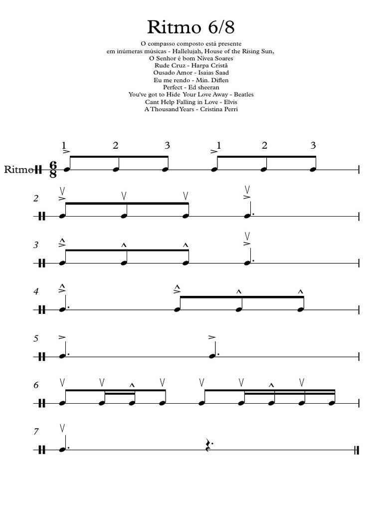Ritmo 6 8 - Com Exemplos Musicais - Partitura Completa | PDF