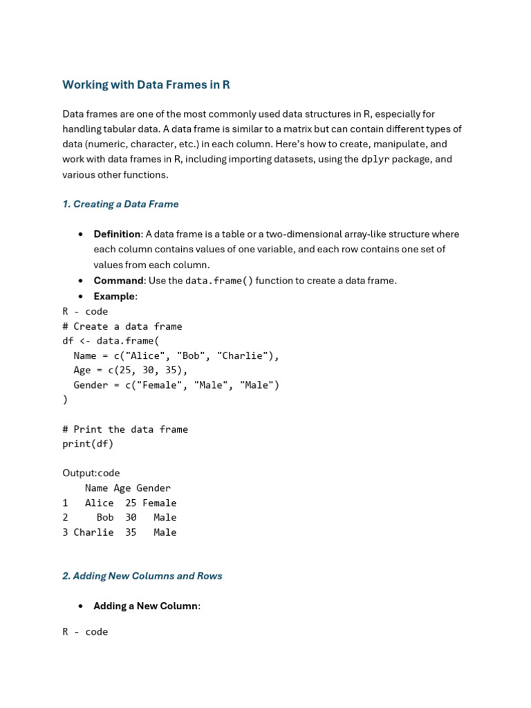 6 Working With Data Frames in R | PDF | Function (Mathematics) | Software Engineering