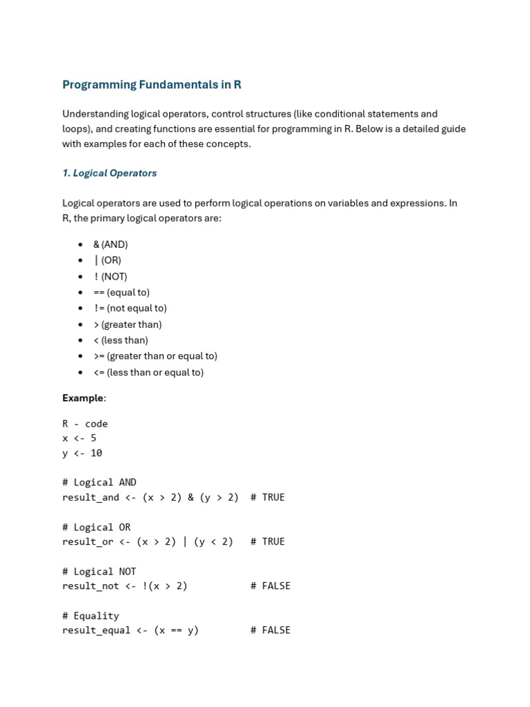 7 Programming Fundamentals in R | PDF | Control Flow | Computing
