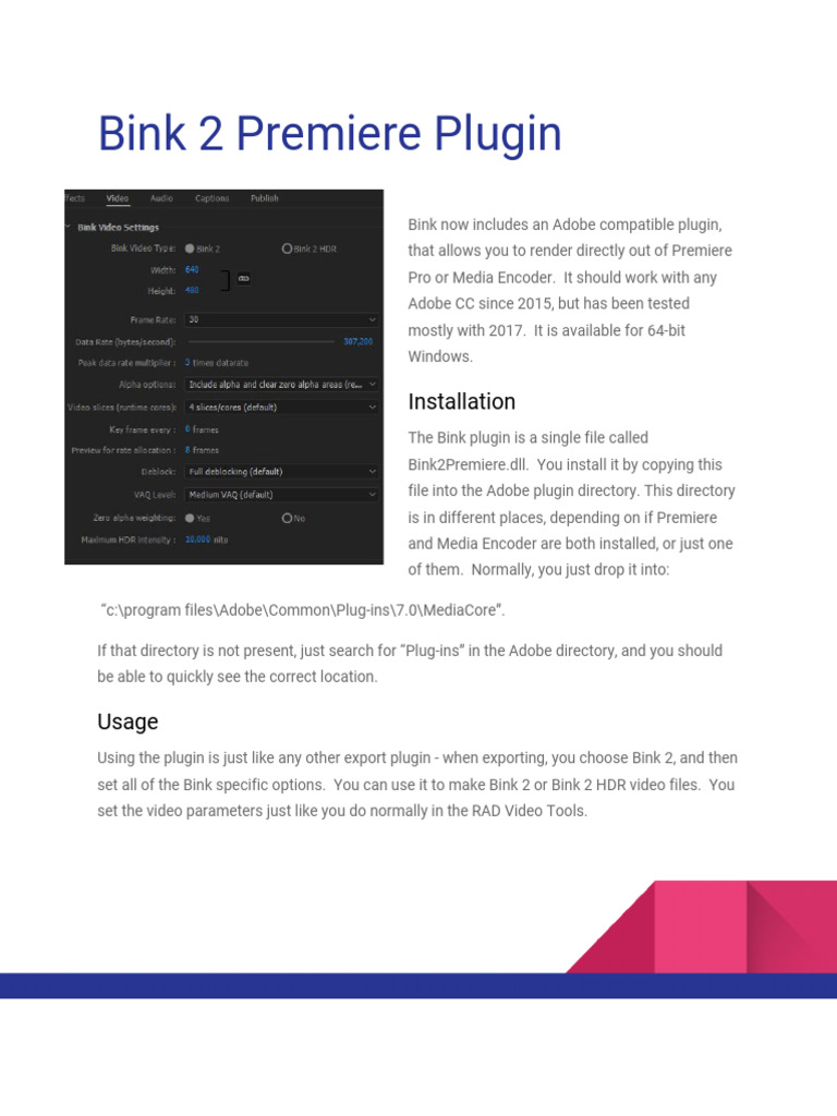 Bink Premiere Plugin | PDF | Data Compression | Computing