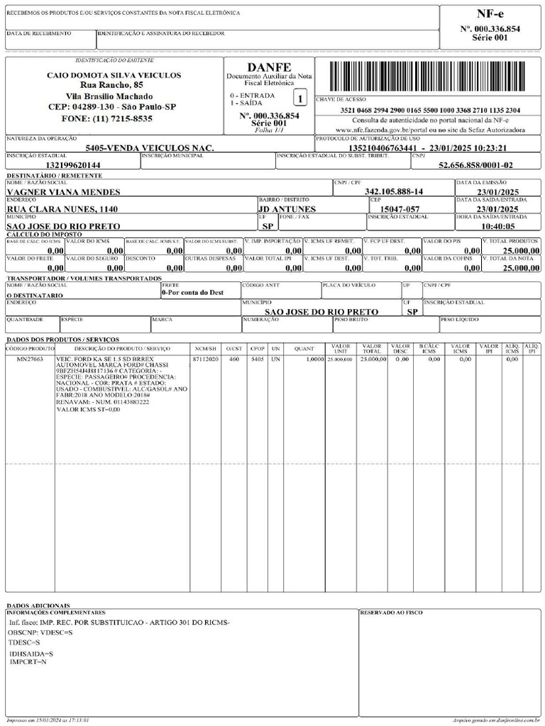 NOTA FISCAL CAIO DA MOTA VAGNER1 - Page-0001 | PDF
