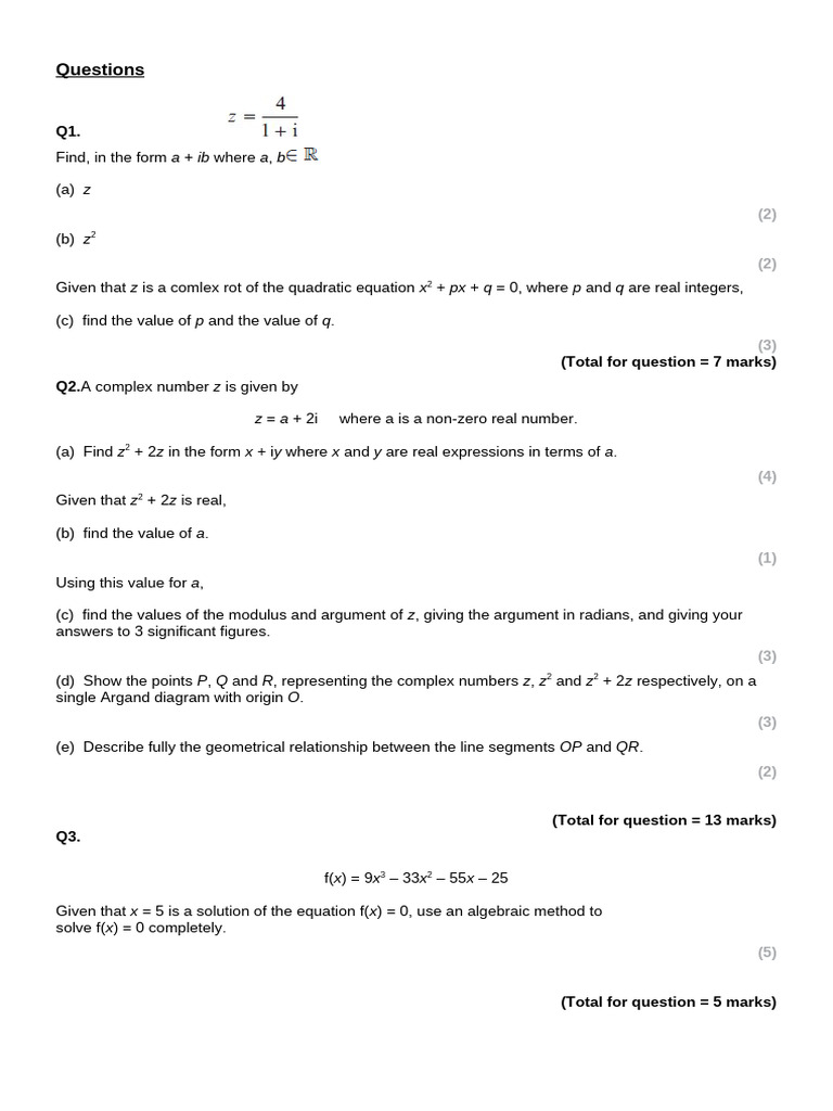 Complex Numbers and Argand Diagrams | PDF | Complex Number | Equations