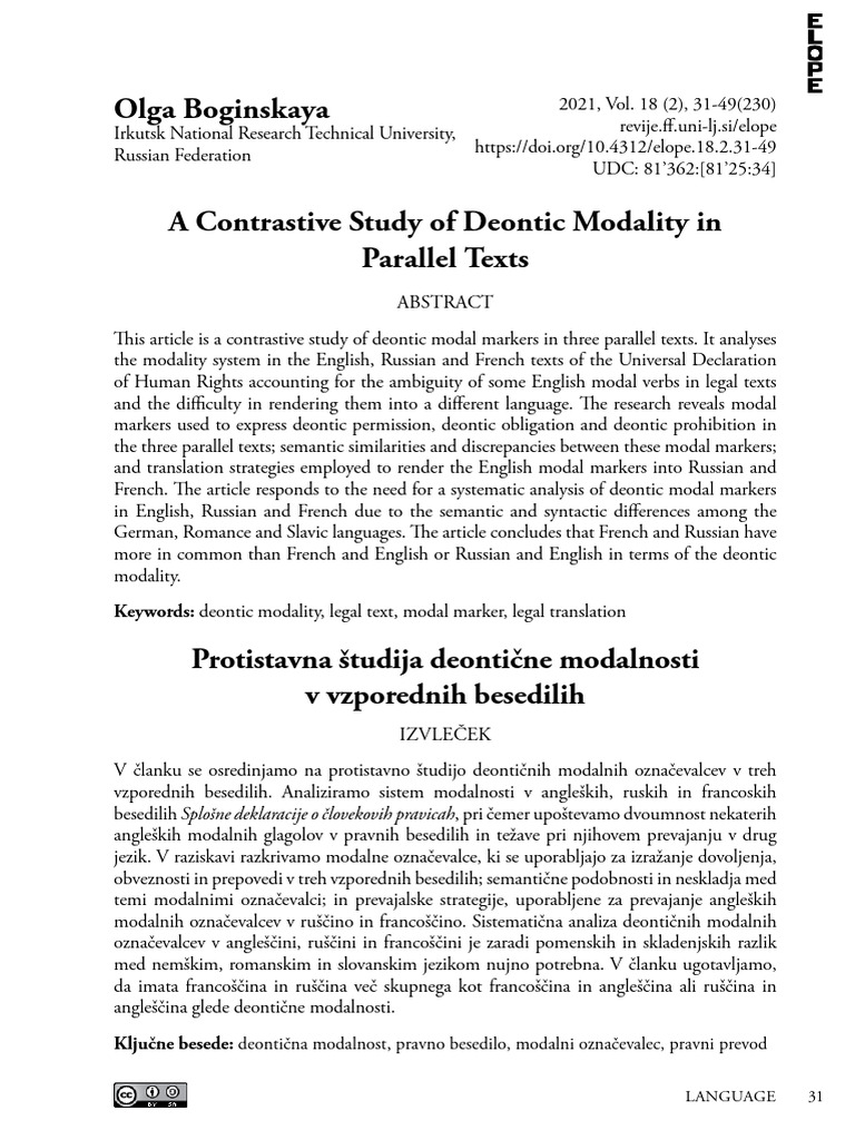 Boginskaya (2021) A Contrastive Study of Deontic Modality in Parallel ...