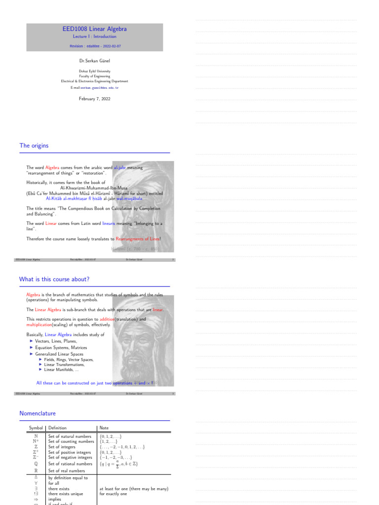 Linear Algebra Lec 1 HND | PDF | Vector Space | Linear Algebra