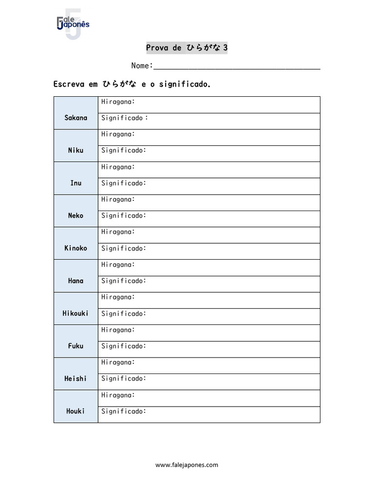 Prova hiragana 3 | PDF