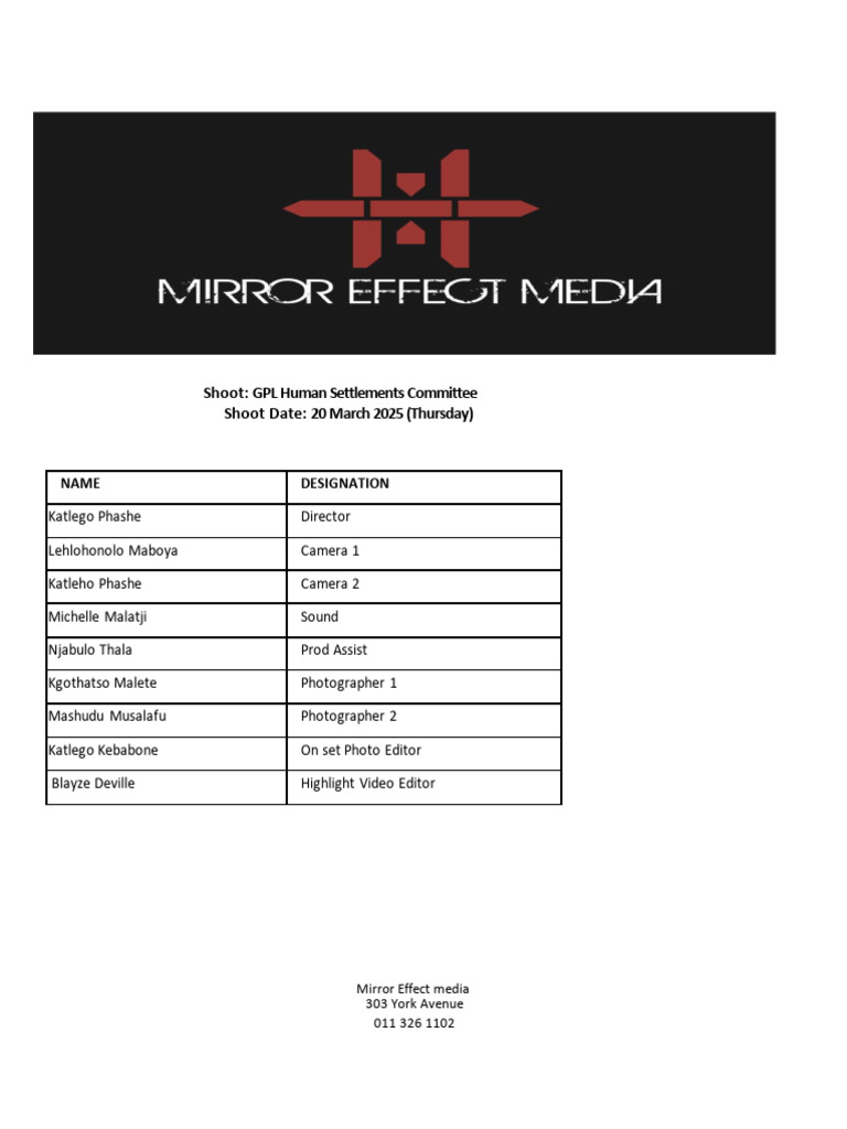 MEM - GPL CALL SHEET 20 MARCH 2025 Human Settlements | PDF | Lenses ...