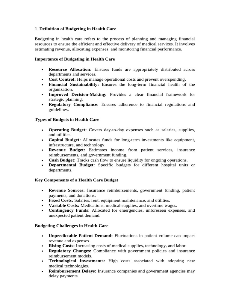 BUDGETTING IN HEALTH CARE | PDF | Budget | Health Care
