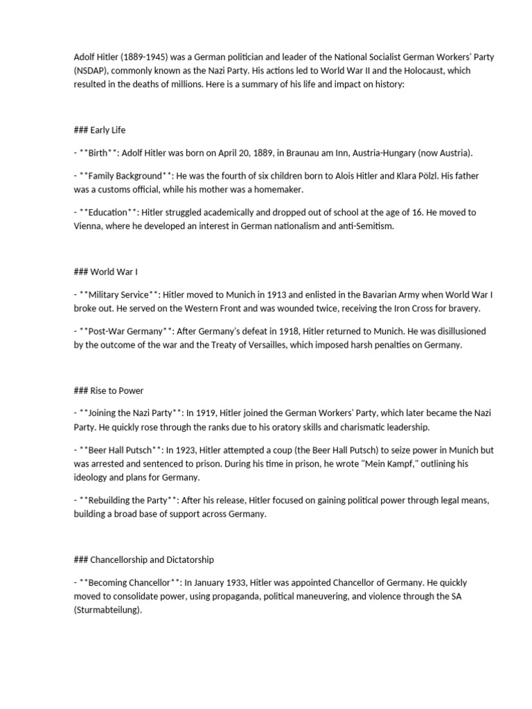 History of Adolf Hitler | PDF | Adolf Hitler | Nazi Germany