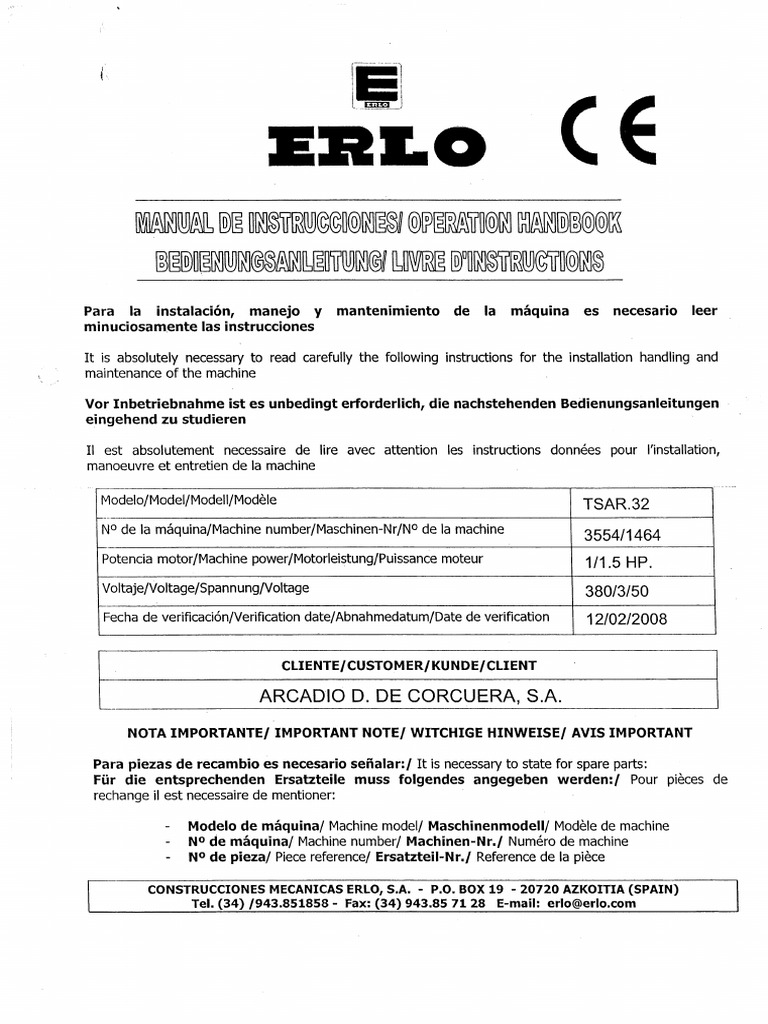Taladro Columna Erlo. Manual Instrucciones | PDF