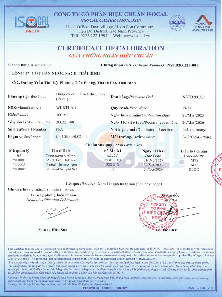 KQ hiệu chuẩn buret | PDF