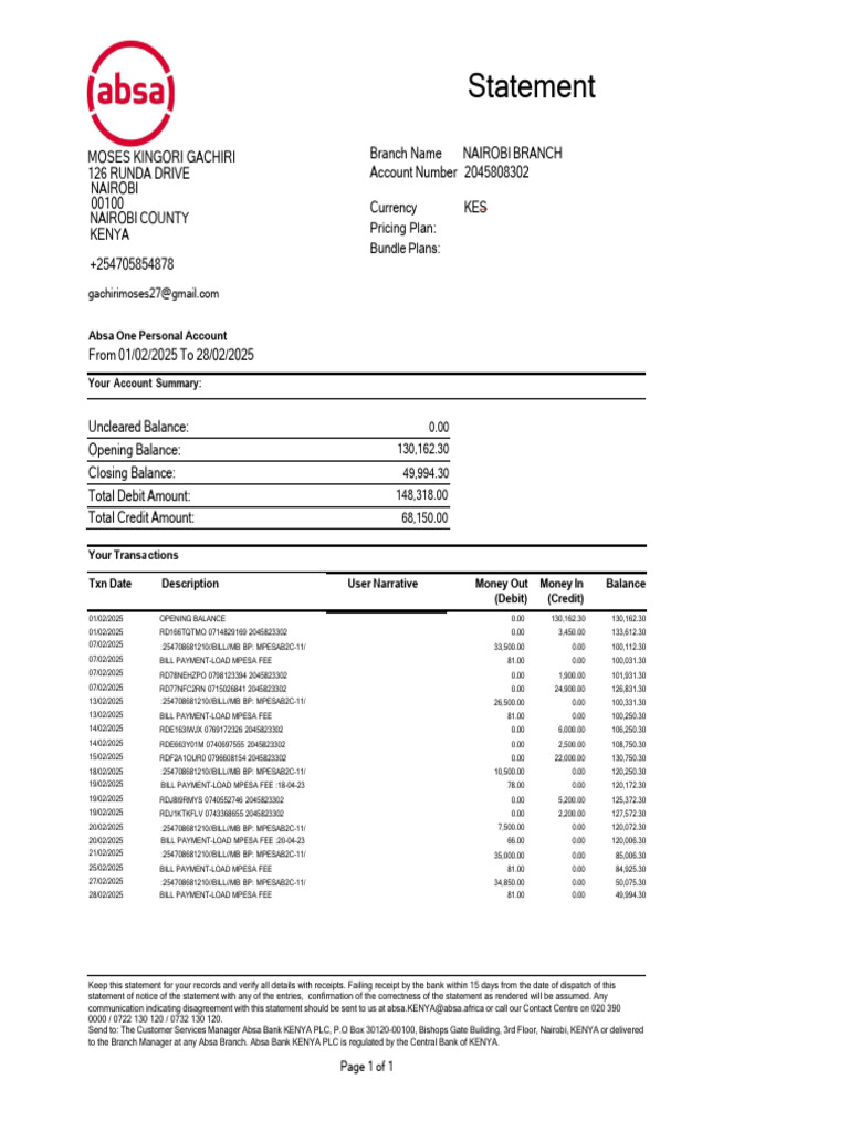 Moses Gachiri Absa | PDF | Debits And Credits | Payments