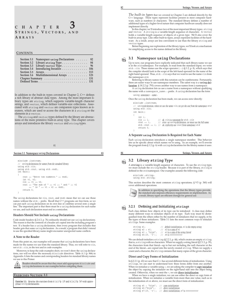 C H A P T E R: Trings Ectors AND Rrays | PDF | String (Computer Science ...