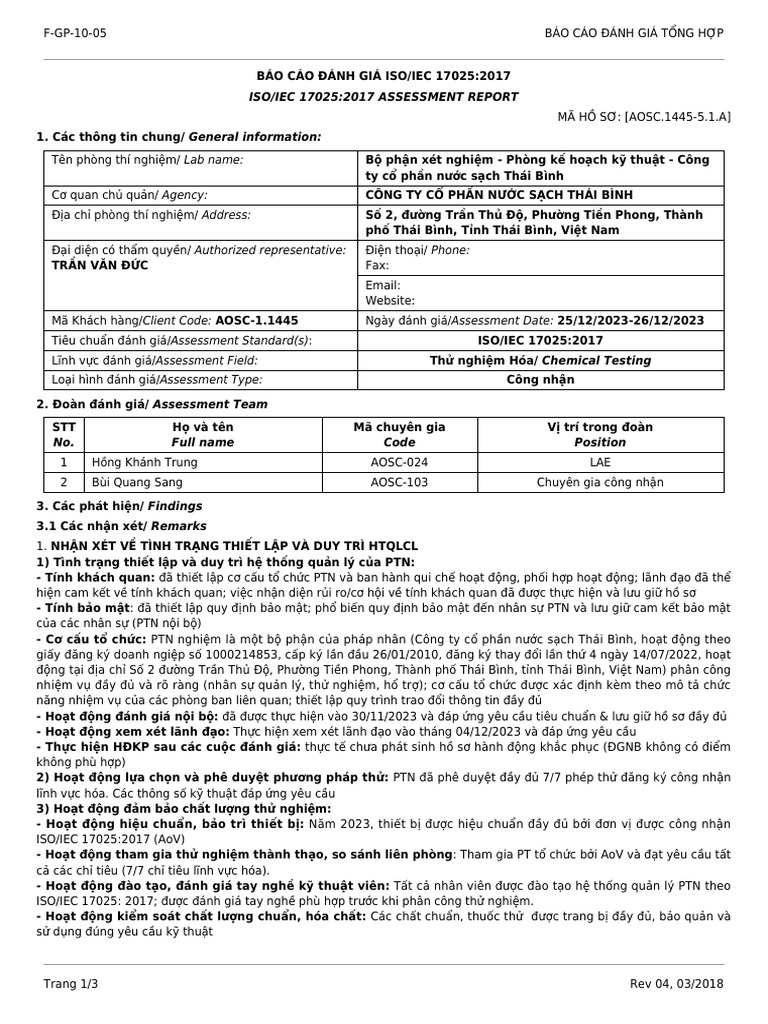 Iso/Iec 17025:2017 Assessment Report | PDF