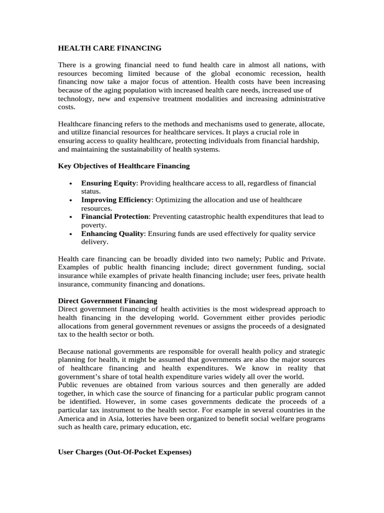 HEALTH CARE FINANCING | PDF | Insurance | Health Care