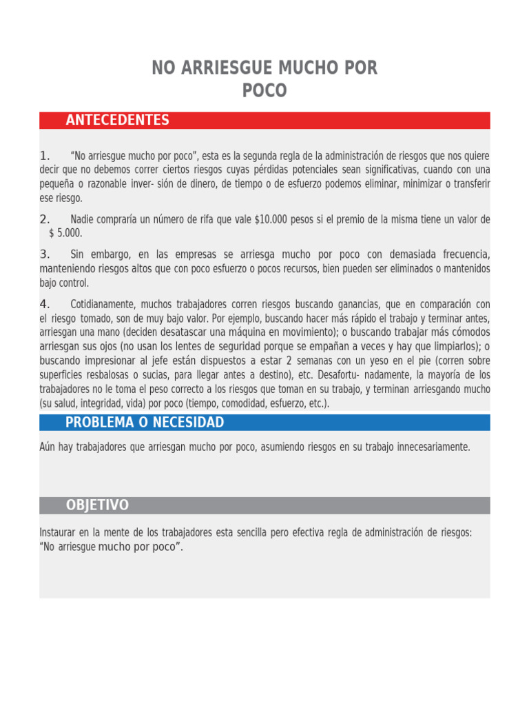 No arriesgue mucho por poco: guía práctica | PDF