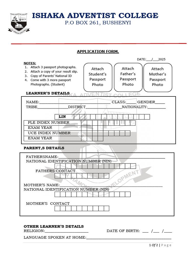 Ishaka Adventist College Application Form | PDF | National Security ...
