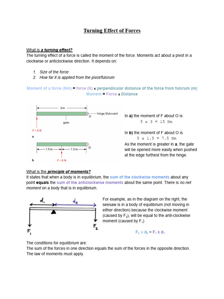 Turning Effect of Forces | PDF | Lever | Center Of Mass