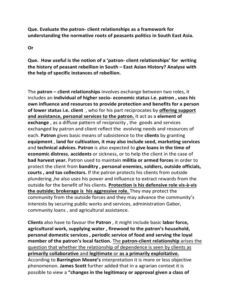 Patron-Client Dynamics in Southeast Asia | PDF | Taxes | Peasant