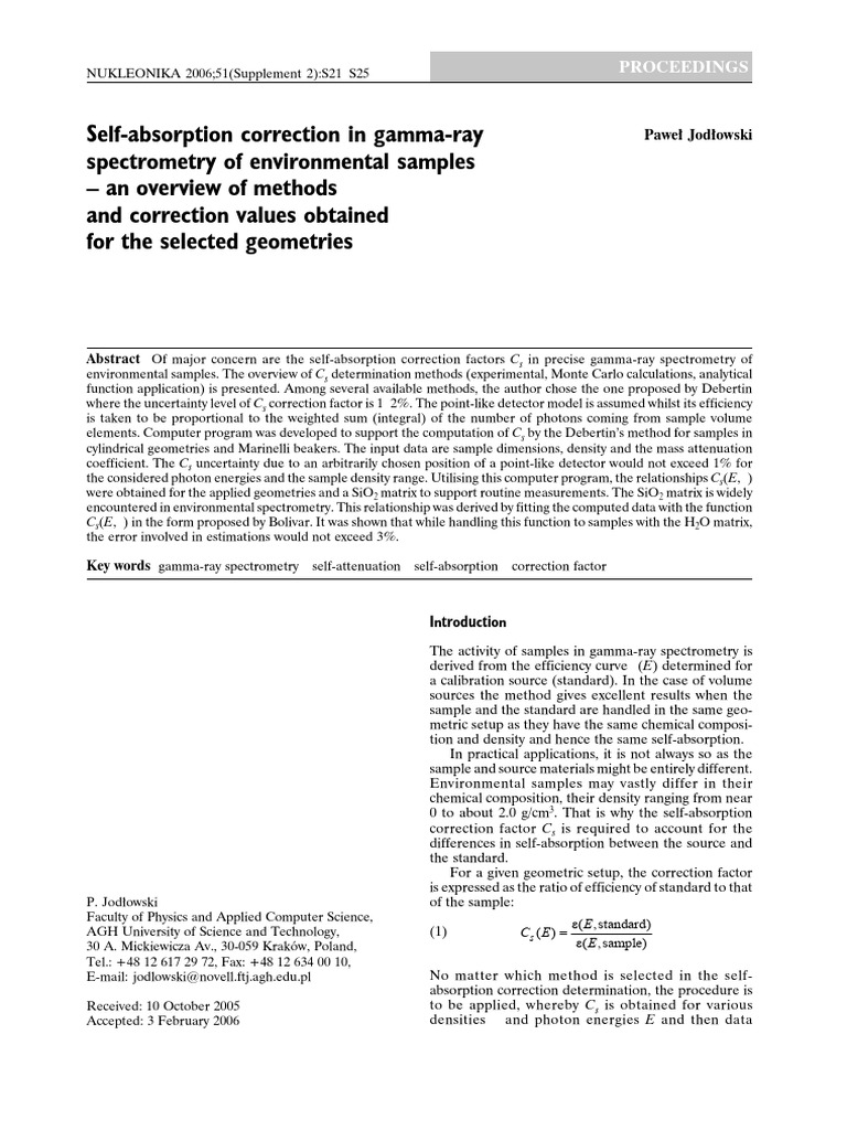 Self Absorption Correction In Gamma Pdf Monte Carlo Method Sampling Statistics
