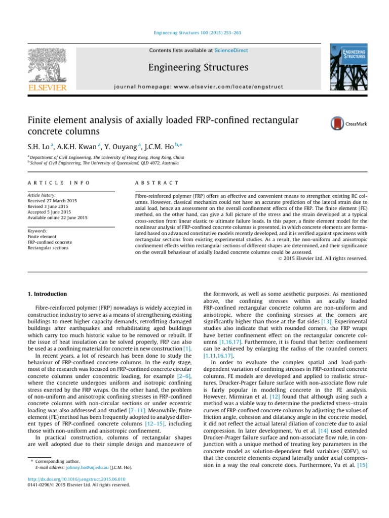 Finite element analysis of axially loaded FRP-confined rectangular concrete columns | PDF ...