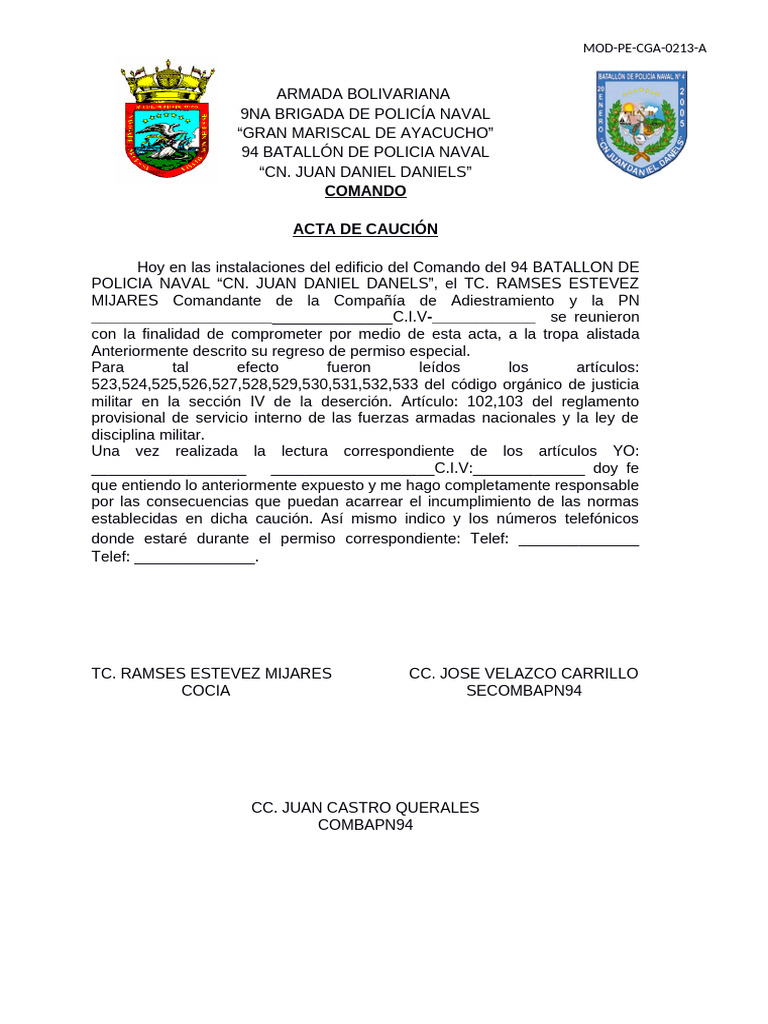 09 Acta de Caucion | PDF
