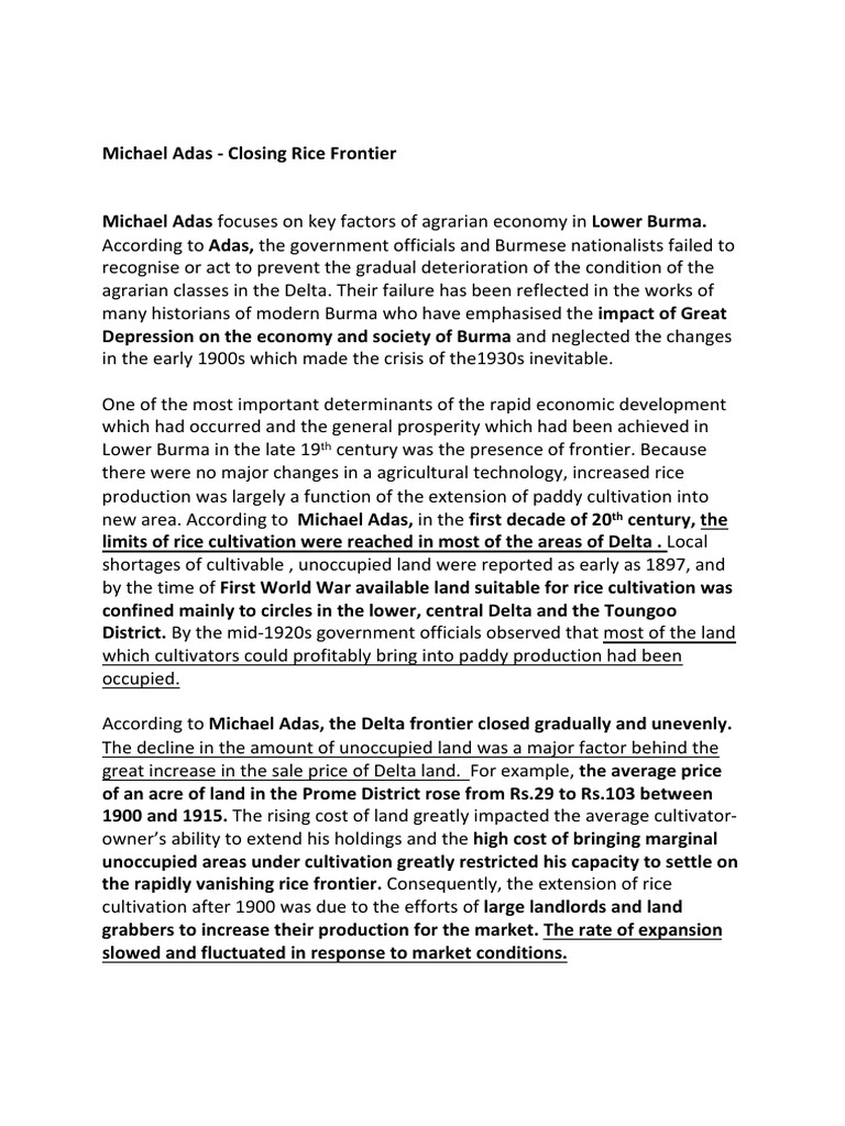 Michael Adas Closing Rice Frontier | PDF | Agriculture | Loans