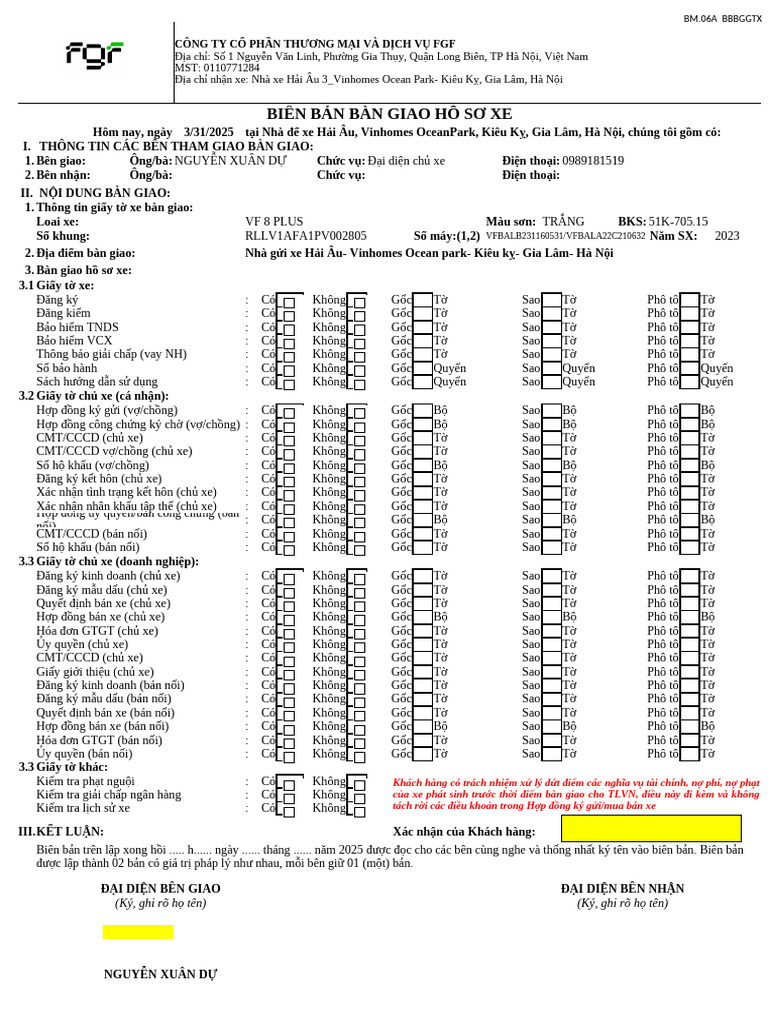 BB Bàn Giao Hồ Sơ FGF | PDF